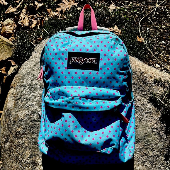 Jansport | Bags | Jansport Student Backpack Blue With Pink Dots School ...